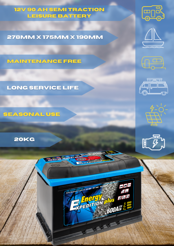 12v 90AH Expedition Plus Semi Traction Leisure Battery - Alpha Batteries