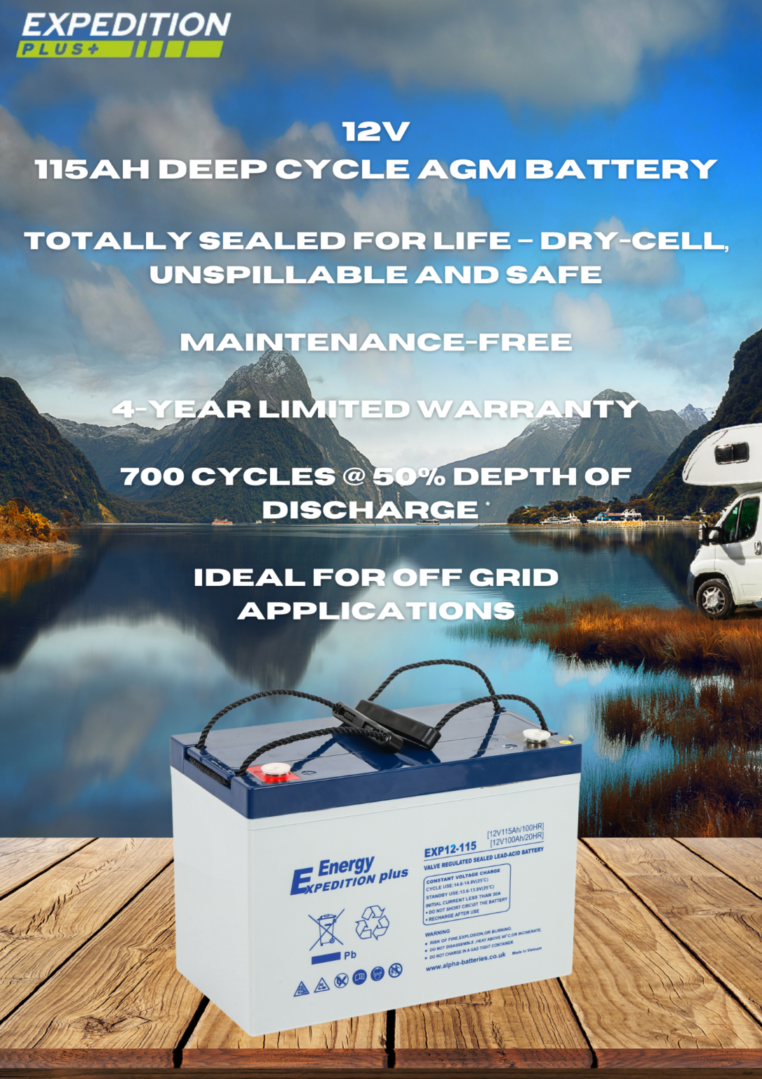 12v 115AH Expedition Plus AGM Deep Cycle Leisure Battery (EXP12-115 ...