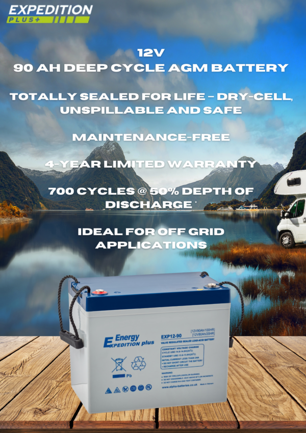 12v 90ah Expedition Plus Agm Deep Cycle Leisure Battery (Exp12-90 ...