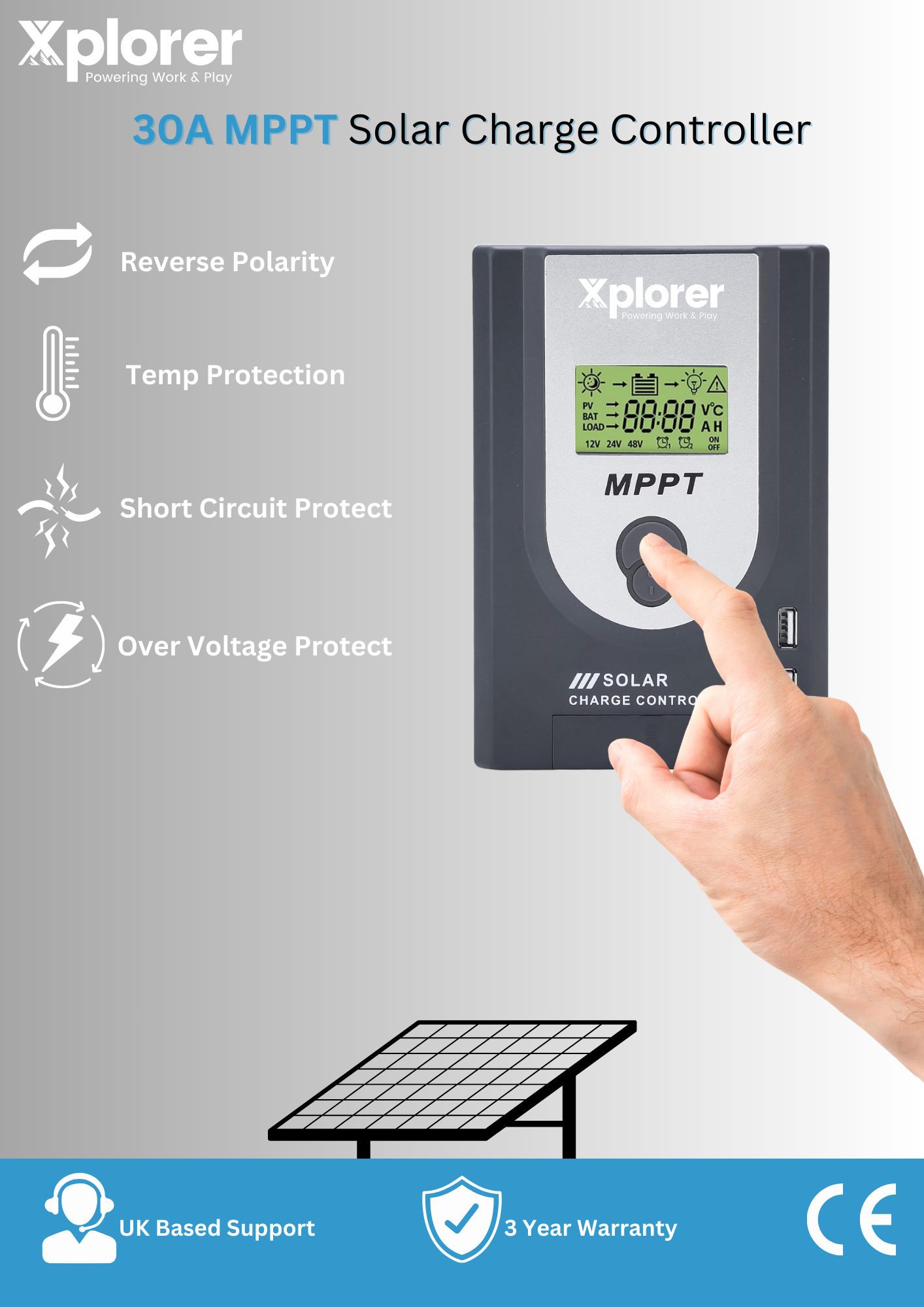 12V/24V Xplorer MPPT 30A Solar Charge Controller with LCD Display ...
