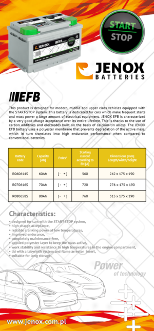 096 Jenox EFB Stop Start Car Battery - Alpha Batteries